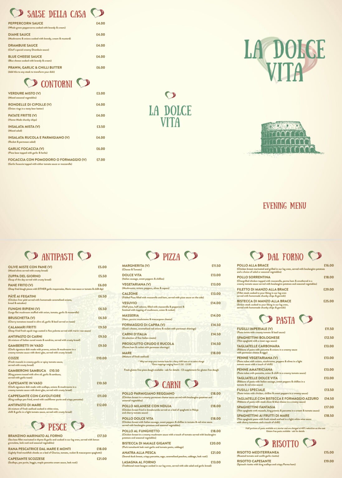 Main Menus - La Dolce Vita Dumfries